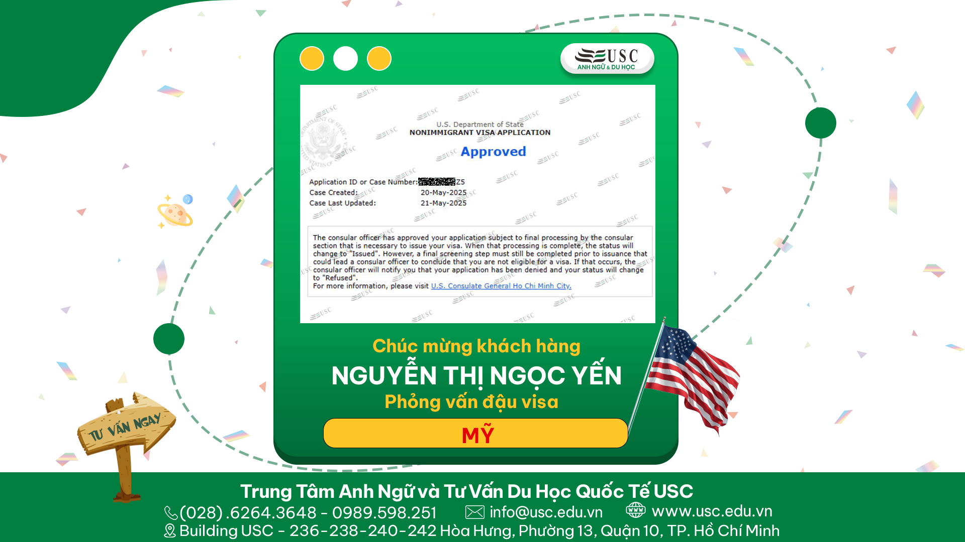 CHÚC MỪNG KHÁCH HÀNG CỦA USC ĐÃ ĐƯỢC LÃNH SỰ QUÁN MỸ CẤP VISA - Trung Tâm Tư Vấn Du Học Quốc Tế USC